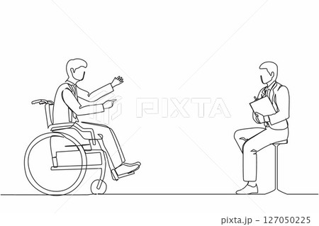 Continuous one line drawing job interview for...のイラスト素材 [127050225] - PIXTA