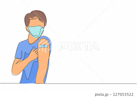 Single continuous line drawing man showing his...のイラスト素材 [127053522 ...