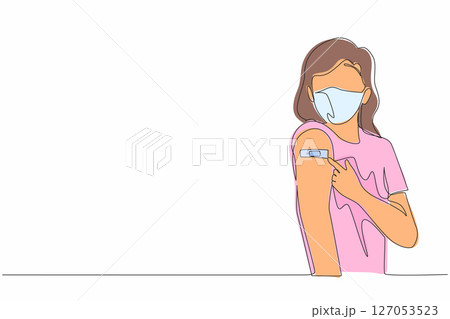 Single one line drawing woman showing her arm...のイラスト素材 [127053523] - PIXTA