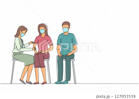 Single continuous line drawing female doctor...のイラスト素材 [127053539] - PIXTA