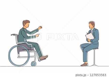 Continuous one line drawing job interview for...のイラスト素材 [127053563] - PIXTA