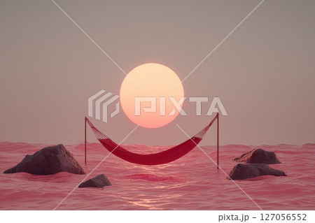 Surreal Neon Hammock Floating in Midair Above...のイラスト素材 [127056552] - PIXTA