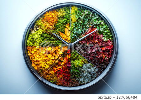 Clock filled with colorful plants representing...のイラスト素材 [127066484 ...
