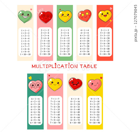 Multiplication table set with funny hearts with...のイラスト素材 [127079845 ...