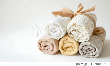 A stack of baby blankets with different colors...のイラスト素材 [127085932 ...