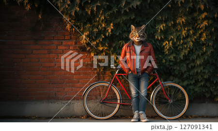 Anthropomorphic fashion cat near vintage red...のイラスト素材 [127091341] - PIXTA