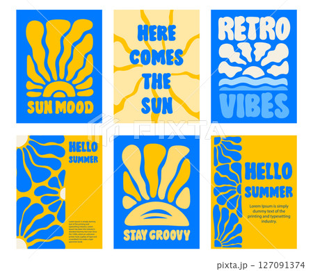 Groovy Retro Posters. Summer Wall Art with...のイラスト素材 [127091374] - PIXTA
