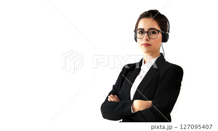 Pensive female helpdesk service agent working...のイラスト素材 [127095407] - PIXTA