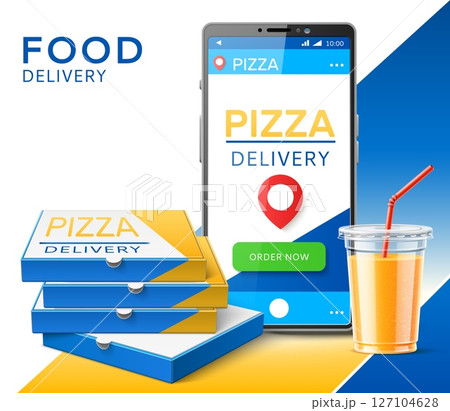 Pizza delivery. Smartphone with order button....のイラスト素材 [127104628] - PIXTA