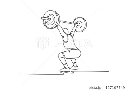 Continuous one line drawing fit male athlete in...のイラスト素材 [127107549 ...