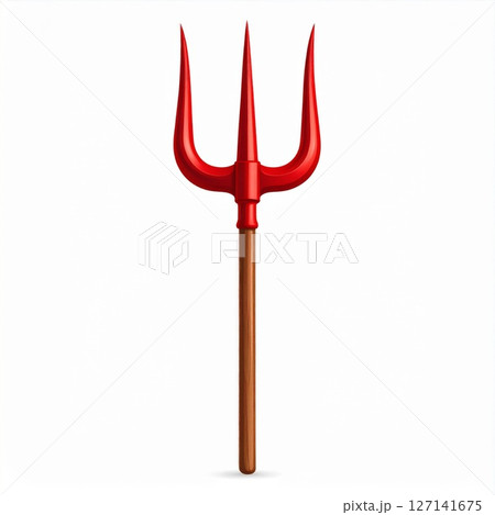 Red Trident with Brown Handle on White Backgroundのイラスト素材 [127141675 ...