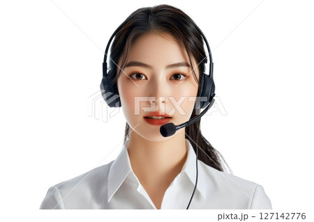 Asian female customer support agent, wearing a...のイラスト素材 [127142776] - PIXTA