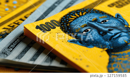 Yellow and blue 1000 fancy currency notes with...のイラスト素材 [127159585 ...