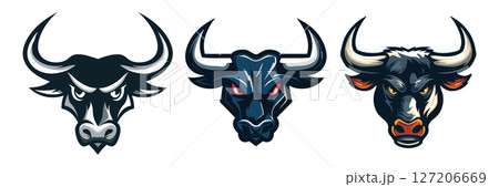 Three Bull Heads Powerful Animal Clipart Graphicsのイラスト素材 [127206669 ...