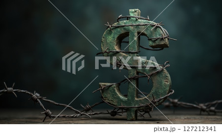 A distressed dollar sign wrapped in barbed...のイラスト素材 [127212341] - PIXTA