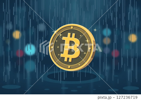 Bitcoin under rain illustration, crypto down...のイラスト素材 [127236719] - PIXTA