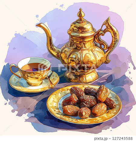 Traditional tea and date arrangement with...のイラスト素材 [127243588] - PIXTA