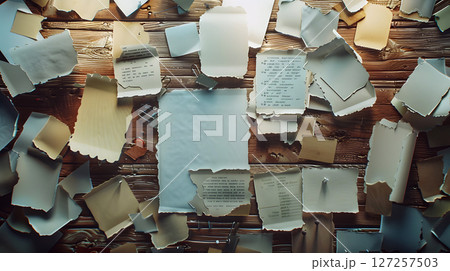 collection of old notes and letters pinned on a...のイラスト素材 [127257503 ...