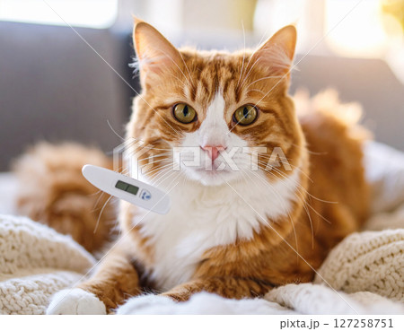 AI generated happy ginger tabby cat with high...のイラスト素材 [127258751] - PIXTA