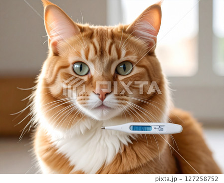 AI generated happy ginger tabby cat with high...のイラスト素材 [127258752] - PIXTA