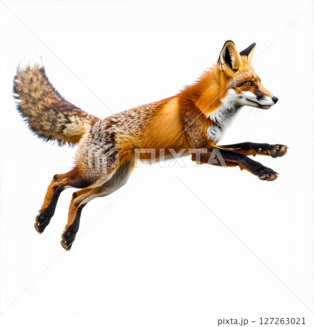 Red Fox in Mid-Air Jump Against White Backgroundのイラスト素材 [127263021] - PIXTA