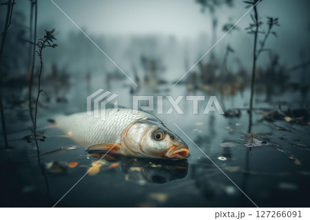High Angle View of Lifeless Fish Floating in...のイラスト素材 [127266091] - PIXTA