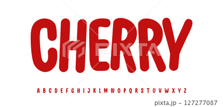 Summer Cherry drupe, joyful lettering, cartoon...のイラスト素材 [127277087 ...