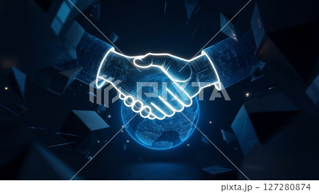 Abstract Handshake Over Globe, Digital...のイラスト素材 [127280874] - PIXTA