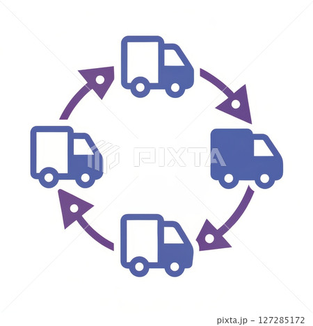 Delivery Logistics Cycle with Trucks and Arrows...のイラスト素材 [127285172 ...