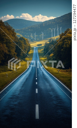 Expansive view of an empty German autobahn with...のイラスト素材 [127294477 ...