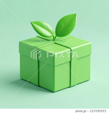 Light Green Gift Box with Leavesのイラスト素材 [127295915] - PIXTA