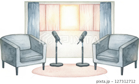 Podcast studio watercolor, Cozy interview setup...のイラスト素材 [127312712 ...