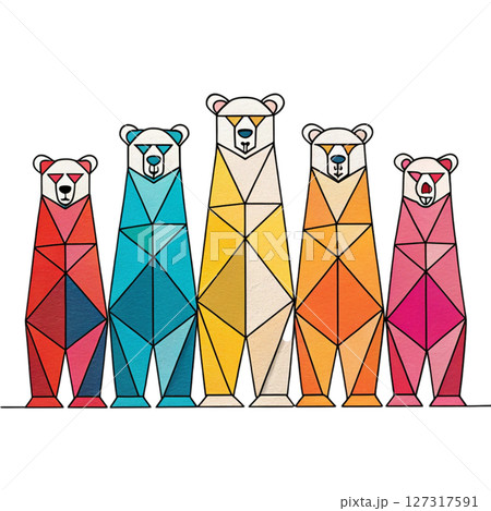 A group of five abstract geometric Animal in a...のイラスト素材 [127317591 ...