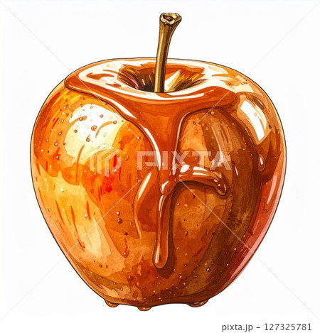 Caramel Drizzled Red Apple Watercolor Paintingのイラスト素材 [127325781] - PIXTA