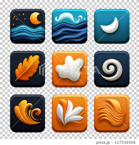 Collection of nine rounded square icons...のイラスト素材 [127338508] - PIXTA