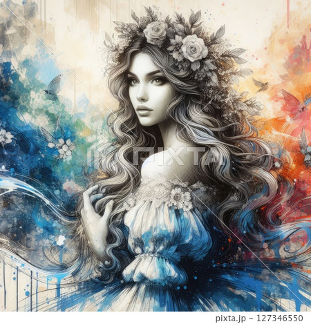 Ethereal Elegance beauty, A Dance of Colors and...のイラスト素材 [127346550 ...