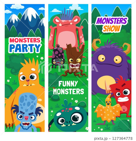 Funny cartoon monster characters of cute little...のイラスト素材 [127364778 ...