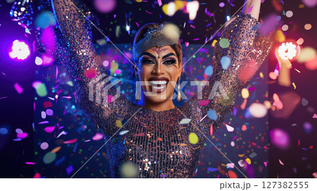 Excited drag queen in glitter outfit...のイラスト素材 [127382555] - PIXTA