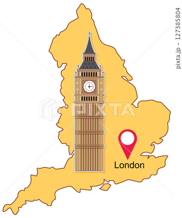 England Map with Iconic London Landmarkのイラスト素材 [127385804] - PIXTA
