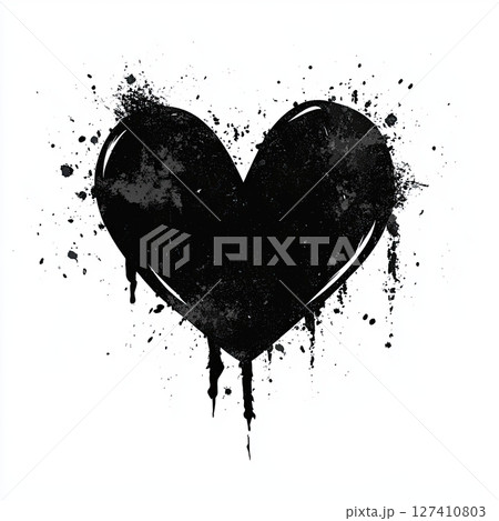 Black ink heart with dripping effect and grungy...のイラスト素材 [127410803 ...