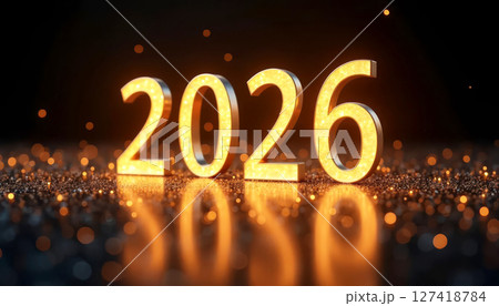 Shiny golden 2026 digits with sparkling bokeh...のイラスト素材 [127418784] - PIXTA
