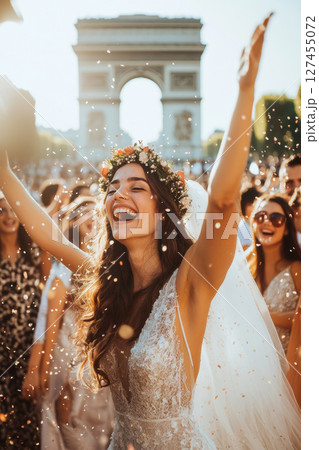 wedding celebration triomphe paris france confettiのイラスト素材 [127455072 ...