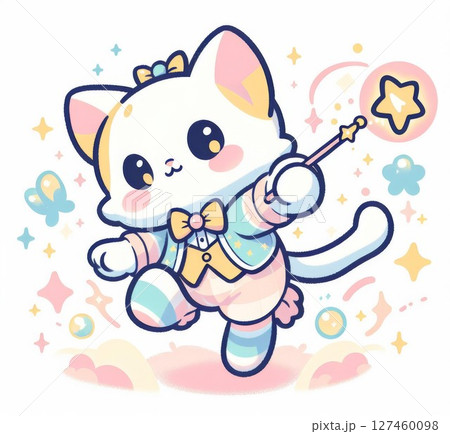 Pastel Cat with Magic Wandのイラスト素材 [127460098] - PIXTA