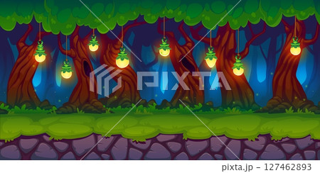 Forest arcade game background, fairytale night...のイラスト素材 [127462893 ...