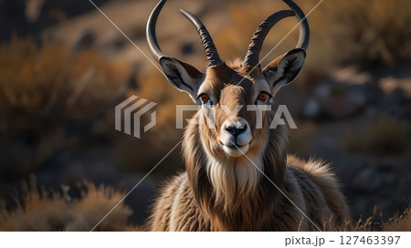 Wild markhor portrait with sharp horns and...のイラスト素材 [127463397] - PIXTA