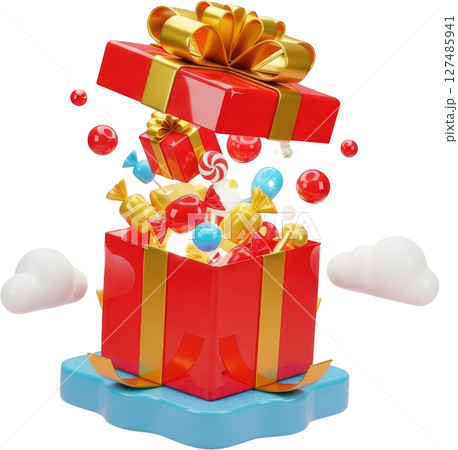 Vibrant open gift box bursting with colorful...のイラスト素材 [127485941] - PIXTA