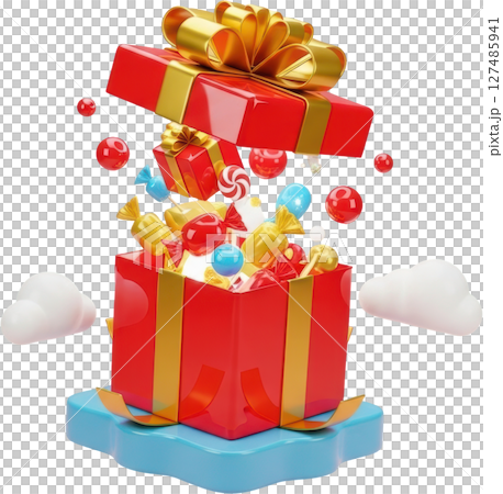 Vibrant open gift box bursting with colorful...のイラスト素材 [127485941] - PIXTA