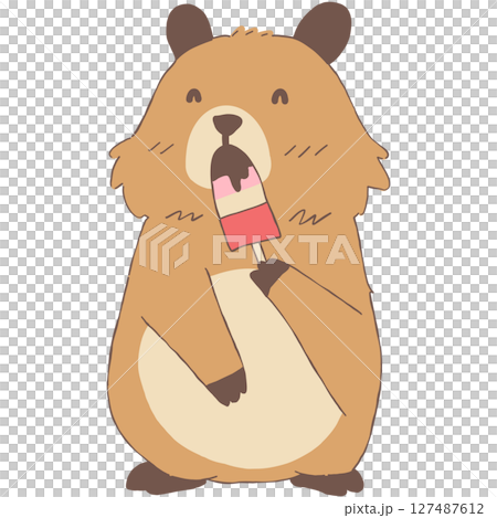 Capybara cartoon hand drawn Eat a popsicle hand...のイラスト素材 [127487612 ...