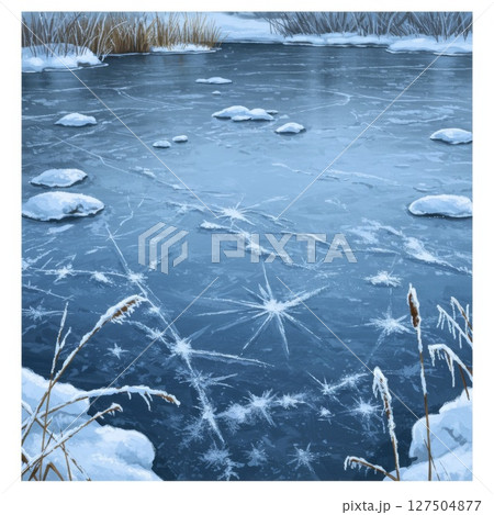 Frozen Lake Winter Scene with Ice Patternsのイラスト素材 [127504877] - PIXTA
