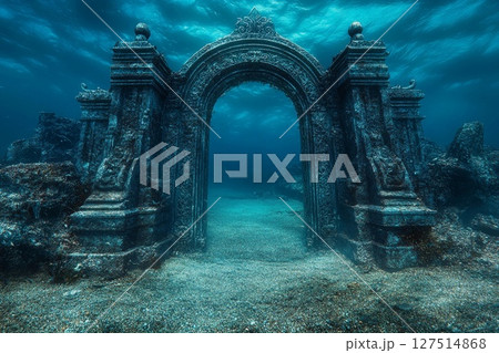 Magical underwater gate emerges from the ocean...のイラスト素材 [127514868 ...